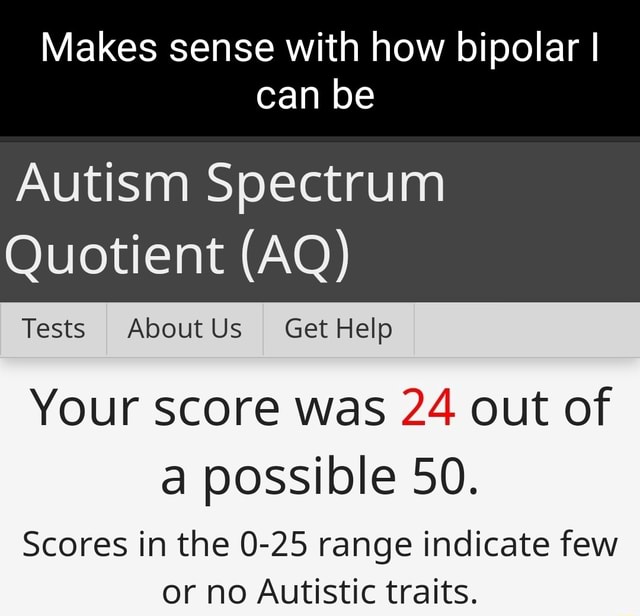 Makes sense with how bipolar I can be Autism Spectrum Quotient (AQ ...