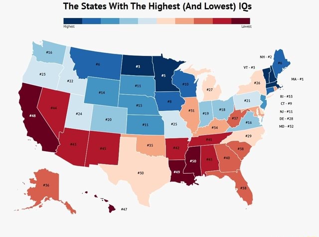 The States With The Highest (And Lowest) IQs Highest Lowest ns MA- RI ... The States With The Highest (And Lowest) IQs Highest Lowest ns MA- RI ...