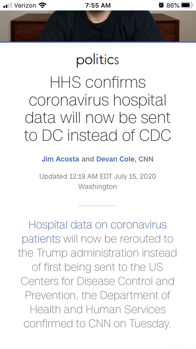 Verizon AM politics HHS confirms coronavirus hospital data will now be ...