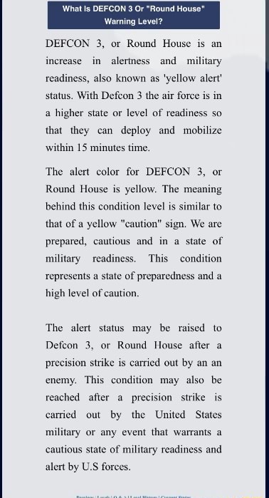 What Is DEFCON 3 Or "Round House" Warning Level? DEFCON 3, or Round ...