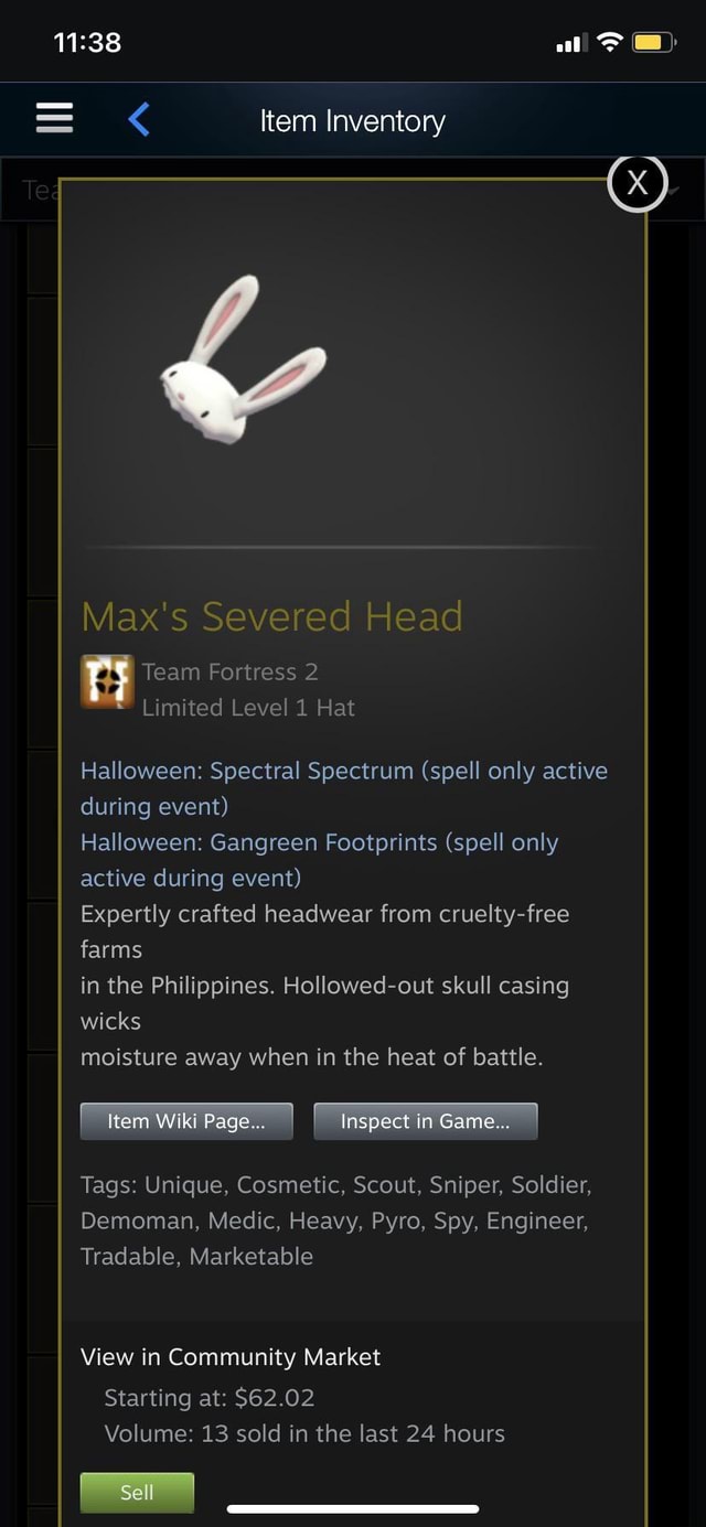 Item Inventory Max's Severed Head Team Fortress 2 Limited Level 1 Hat ...