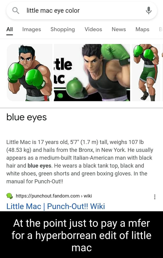 Little mac eye color All Images Shopping Videos News Maps blue eyes ...