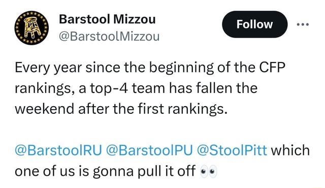 Barstool Mizzou Follow @BarstoolMizzou Every year since the beginning ...