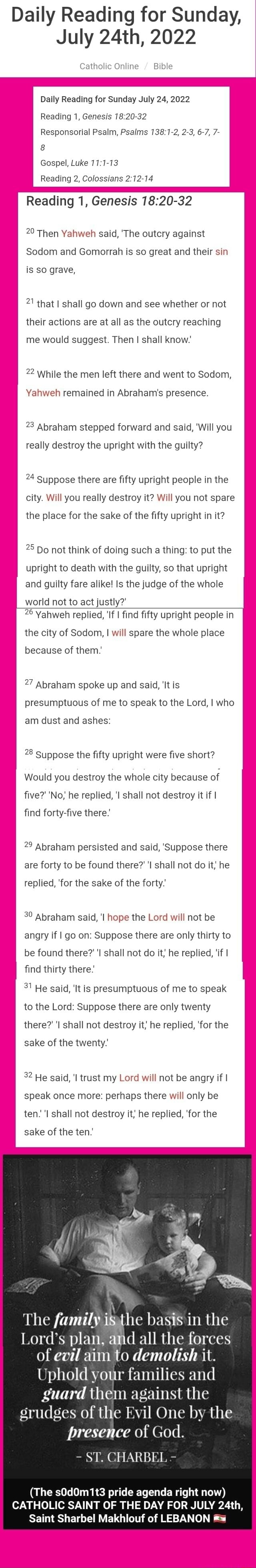 Daily Reading for Sunday, July 24th, 2022 Catholic Online / Bible Daily ...