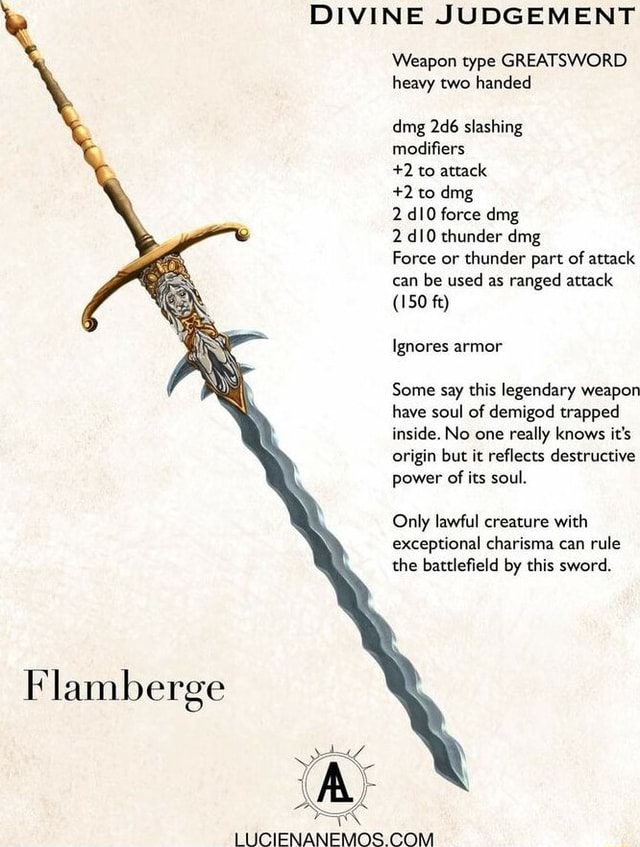 DIVINE JUDGEMENT Weapon type GREATSWORD heavy two handed dmg slashing ...