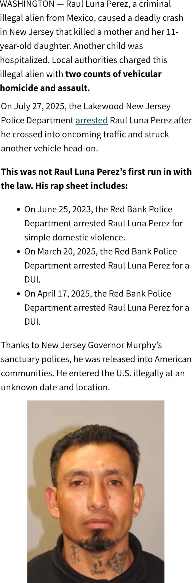 WASHINGTON - Raul Luna Perez, a criminal illegal alien from Mexico ...