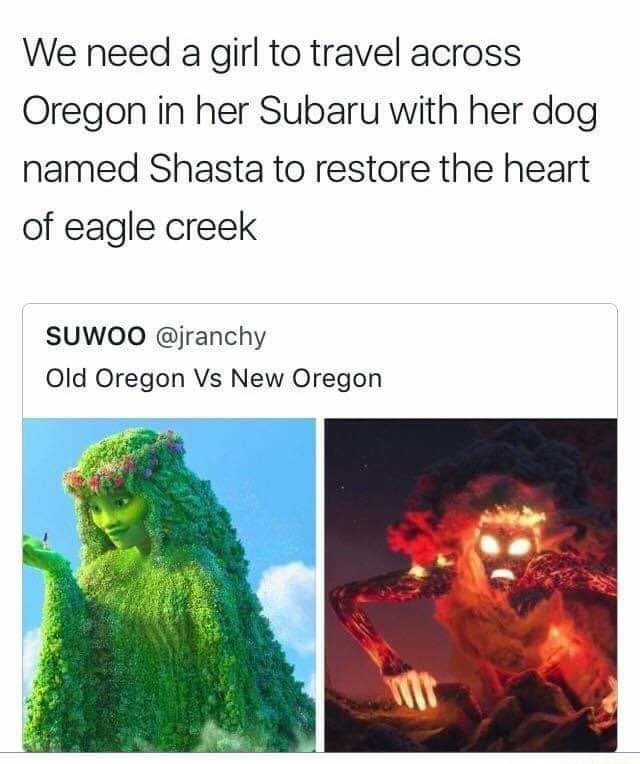 We need a girl to travel across Oregon in her Subaru with her dog named ...