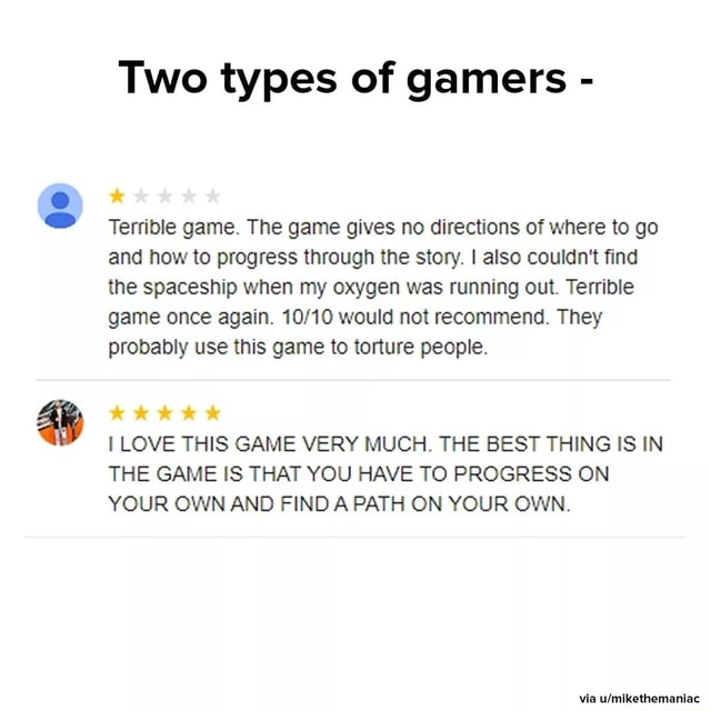 Two types of gamers - Terrible game. The game gives no directions of ...