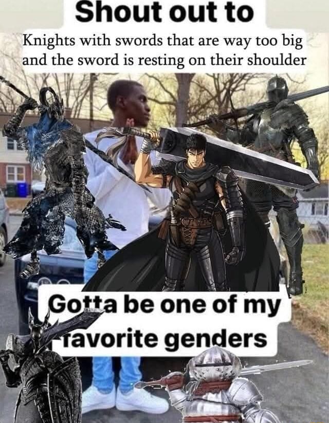 Knights with swords that are way too big and the sword is resting on ...