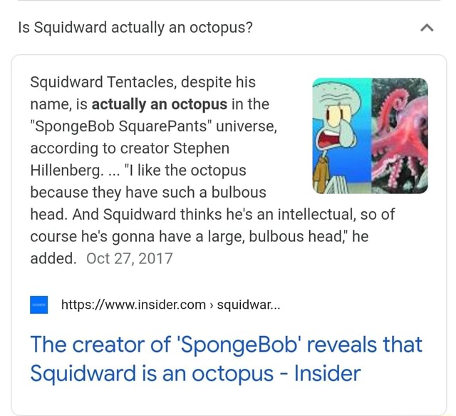Is Squidward actually an octopus? Squidward Tentacles, despite his name ...