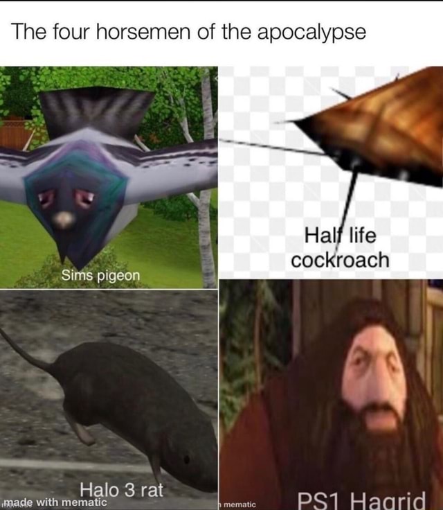 The four horsemen of the apocalypse Hal life cockroach Sims pigeon Halo ...