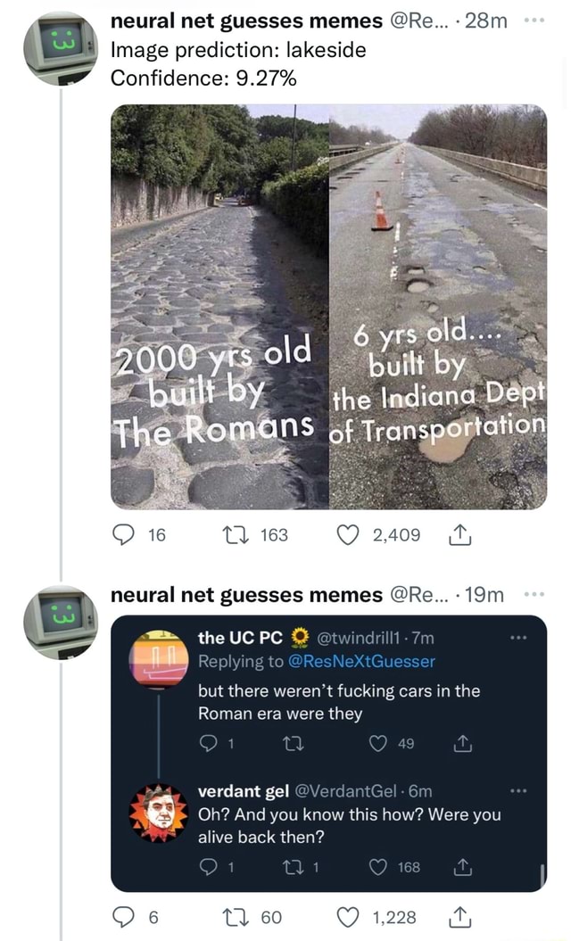 Neural net guesses memes @Re... Image prediction: lakeside Confidence ...