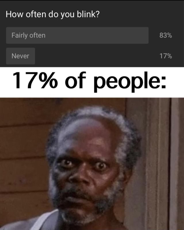How often do you blink? Fairly often 83% Never 17% 17% of people: - iFunny