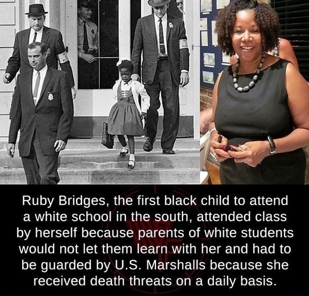 Ruby Bridges, the first black child to attend a white school in the south, attended class by ...