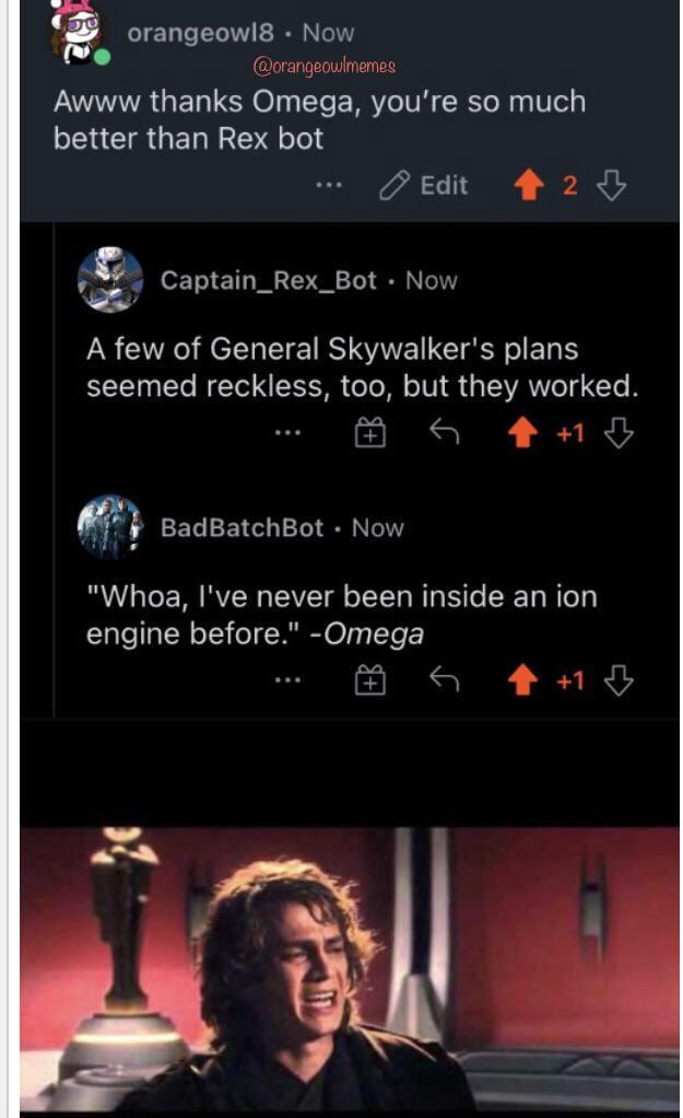 Now @orangeoulmemes Awww thanks Omega, you're so much better than Rex ...