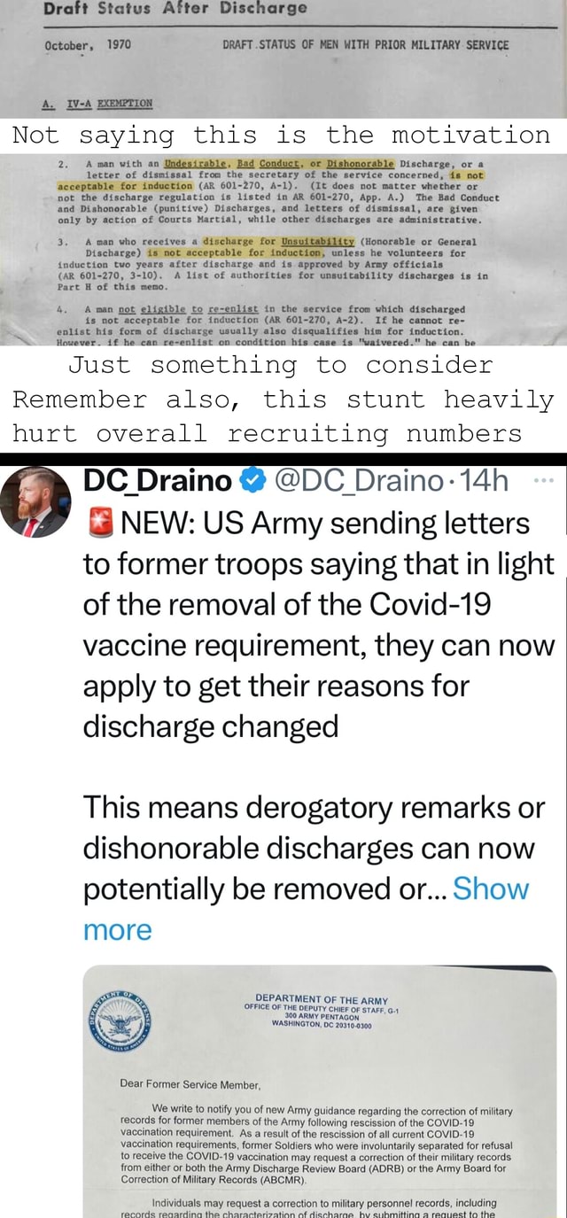 Draft Status After Discharge 'A EXEMPTION October, 1970 DRAFT .STATUS ...