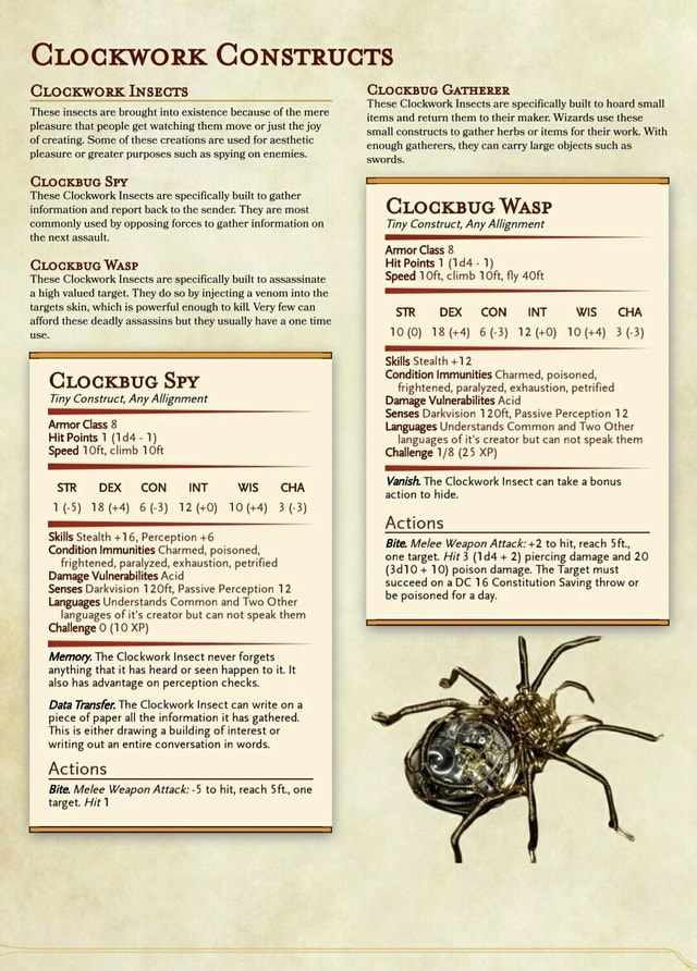 CLOCKWORK CONSTRUCTS CLockwork INSECTS _ These insects are brought into ...