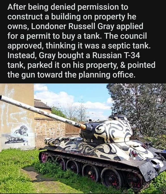 After being denied permission to construct a building on property he ...