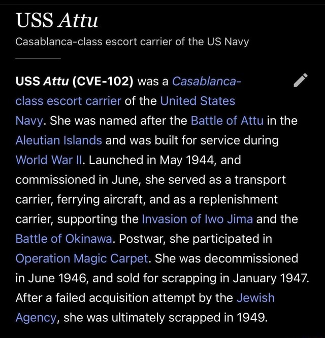 CVE-102 USS Attu - USS Attu Casablanca-class escort carrier of the US ...