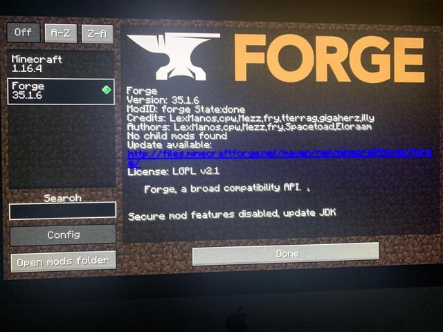 Minecr aft 1.164 Forge 35.16 Version Credits: LexManos,cpu,Mezz.fry ...