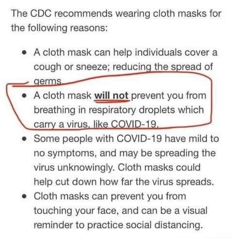 The CDC recommends wearing cloth masks for the following reasons: e ...