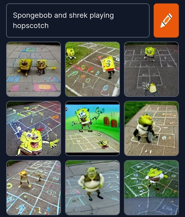 Spongebob and shrek playing hopscotch - iFunny
