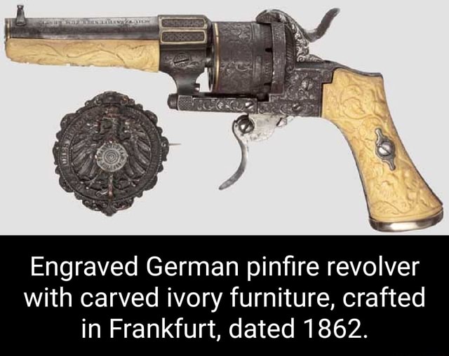Engraved German pinfire revolver with carved ivory furniture, crafted ...