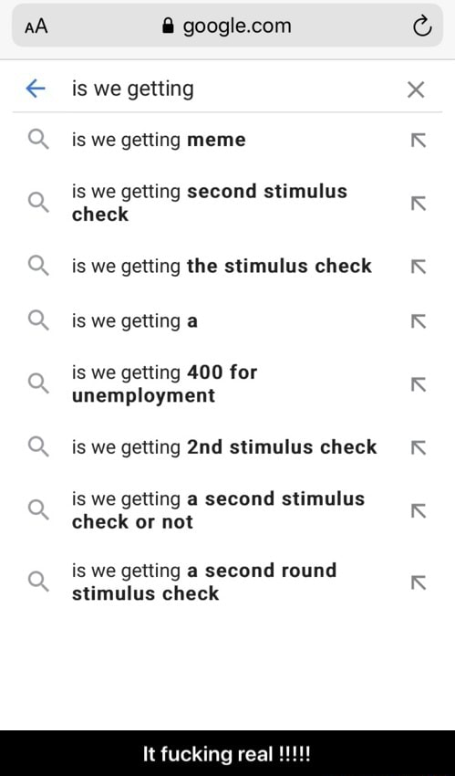 AA @ is we getting is we getting meme is we getting second stimulus ...