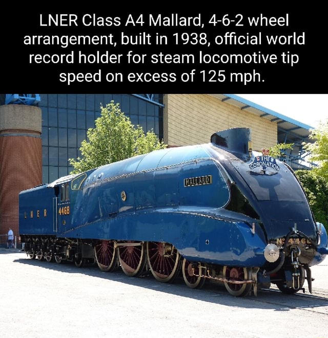 LNER Class Mallard, 4-6-2 wheel arrangement, built in 1938, official world record holder for ...