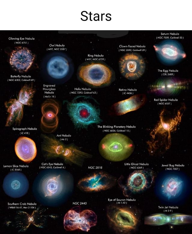Glowing Eye Nebulo (NGC 6751) Owl Nebula NGC 3587) Stars Ring Nebula NGC 6720 ) Butterfly Nebula ...