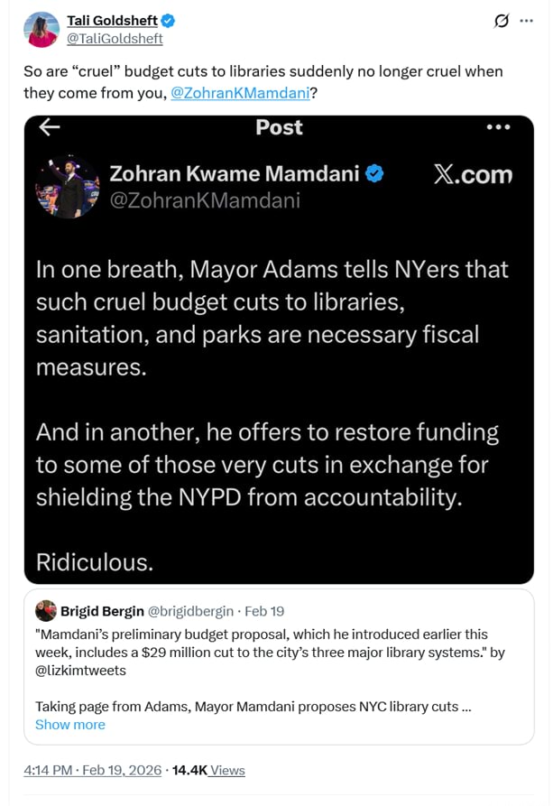 Tali Goldsheft @ @TaliGoldsheft So are "cruel" budget cuts to libraries ...