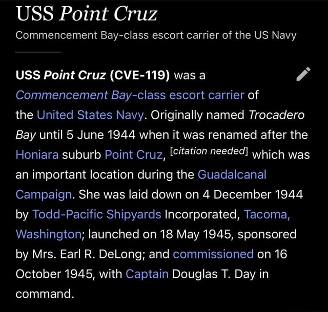 USS Point Cruz Commencement Bay-class escort carrier of the US Navy USS ...