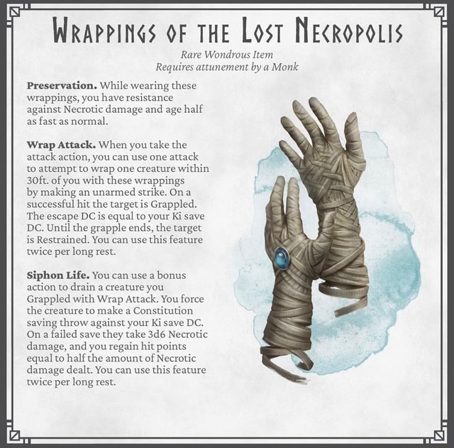 WRAPPINGS OF THE Lost NECROPOLIS Rare Wondrous Item Requires attunement ...