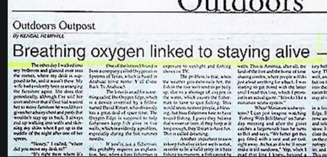 Outdoors Outpost Breathing oxygen linked to staying alive and glaecod ...