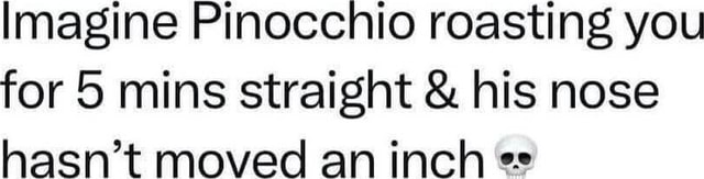 Imagine Pinocchio roasting you for 5 mins straight & his nose hasn't ...