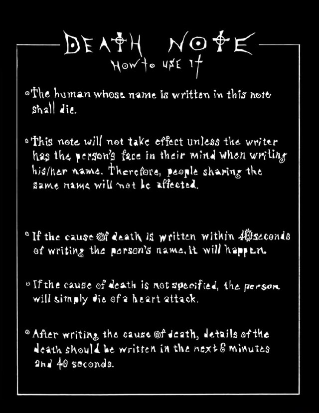 Rules written in Light's Death Note - --DEAtH NOE Wow to oThe human ...