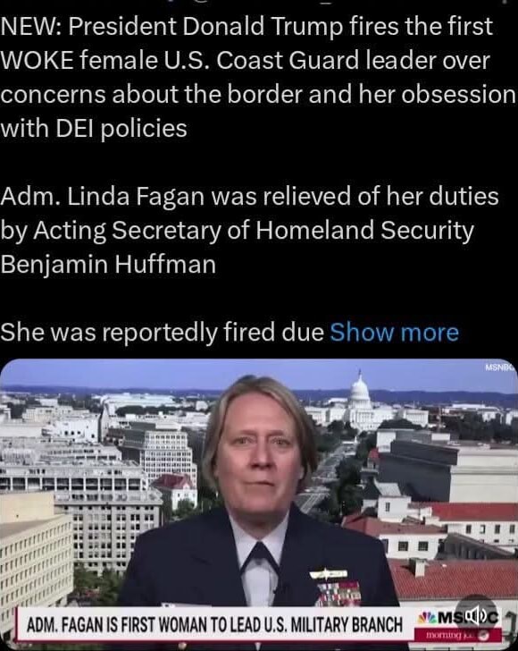 NEW: President Donald Trump fires the first WOKE female U.S. Coast ...