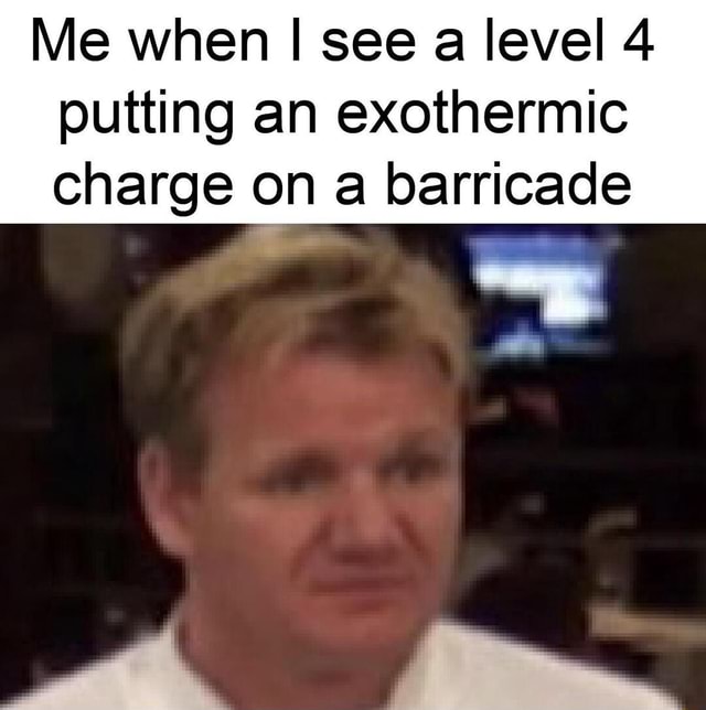 Me when I see a level 4 putting an exothermic charge on a barricade ...