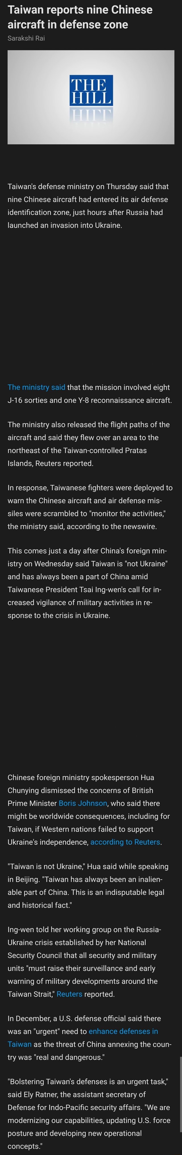 Taiwan reports nine Chinese aircraft in defense zone Sarakshi Rai ...