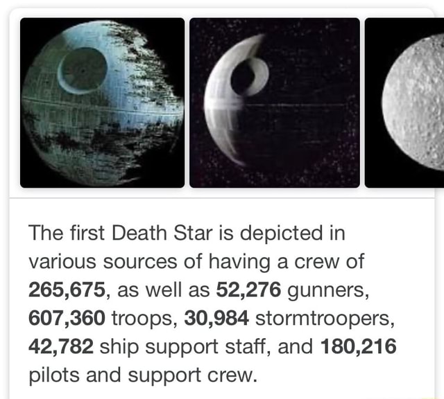 The first Death Star is depicted in various sources of having a crew of ...