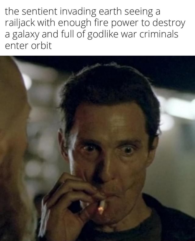The sentient invading earth seeing a railjack with enough fire power to ...
