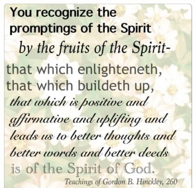 You recognize the promptings of the Spirit by the fruits of the Spirit ...