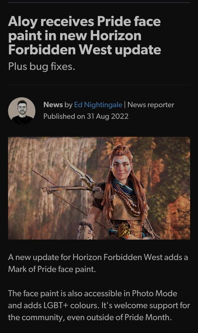 Aloy receives Pride face paint in new Horizon Forbidden West update ...