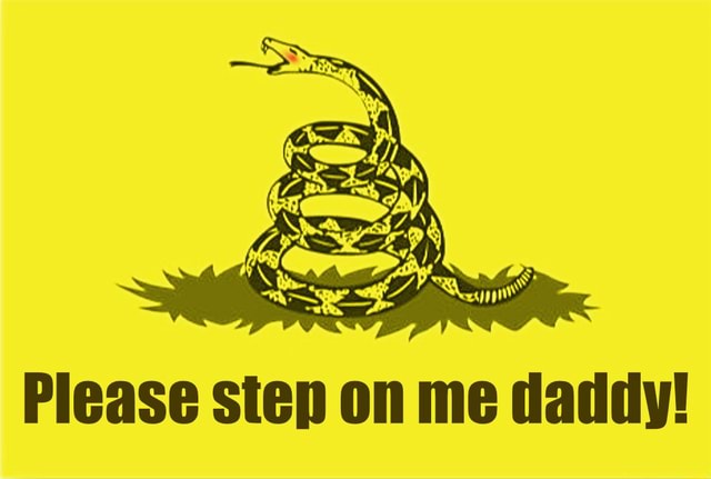 A subversion of the don't tread on me meme aka the Gadsden flag ...