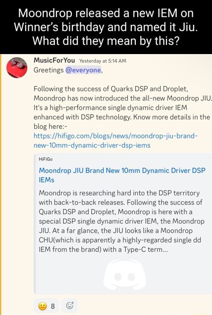 Moondrop released a new IEM on Winner's birthday and named it Jiu. What ...