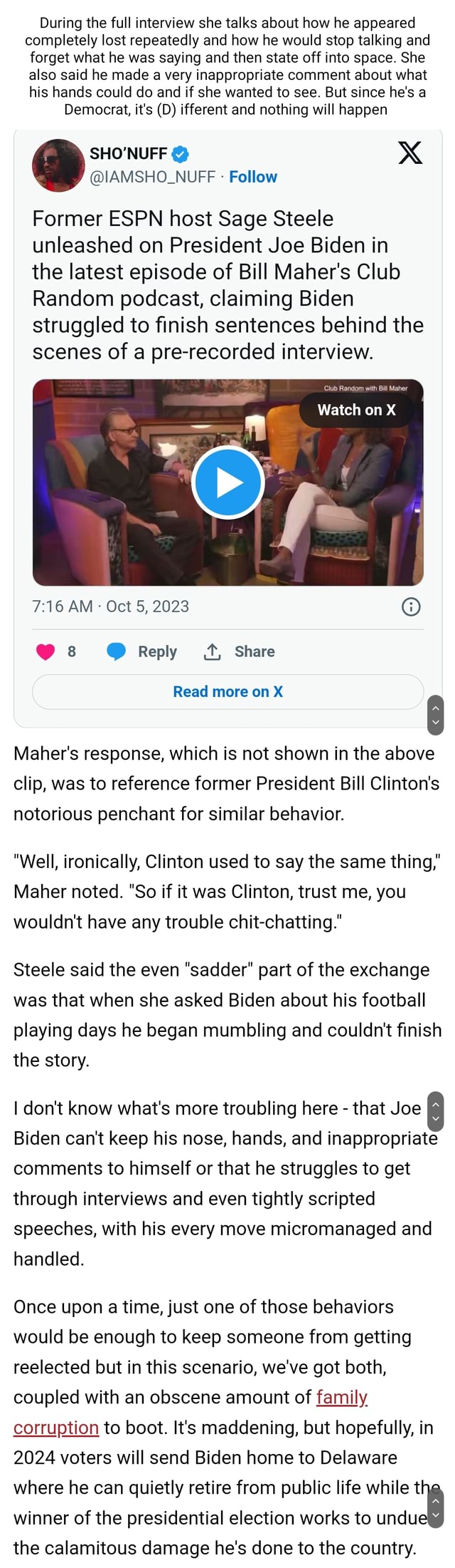 During the full interview she talks about how he appeared completely ...