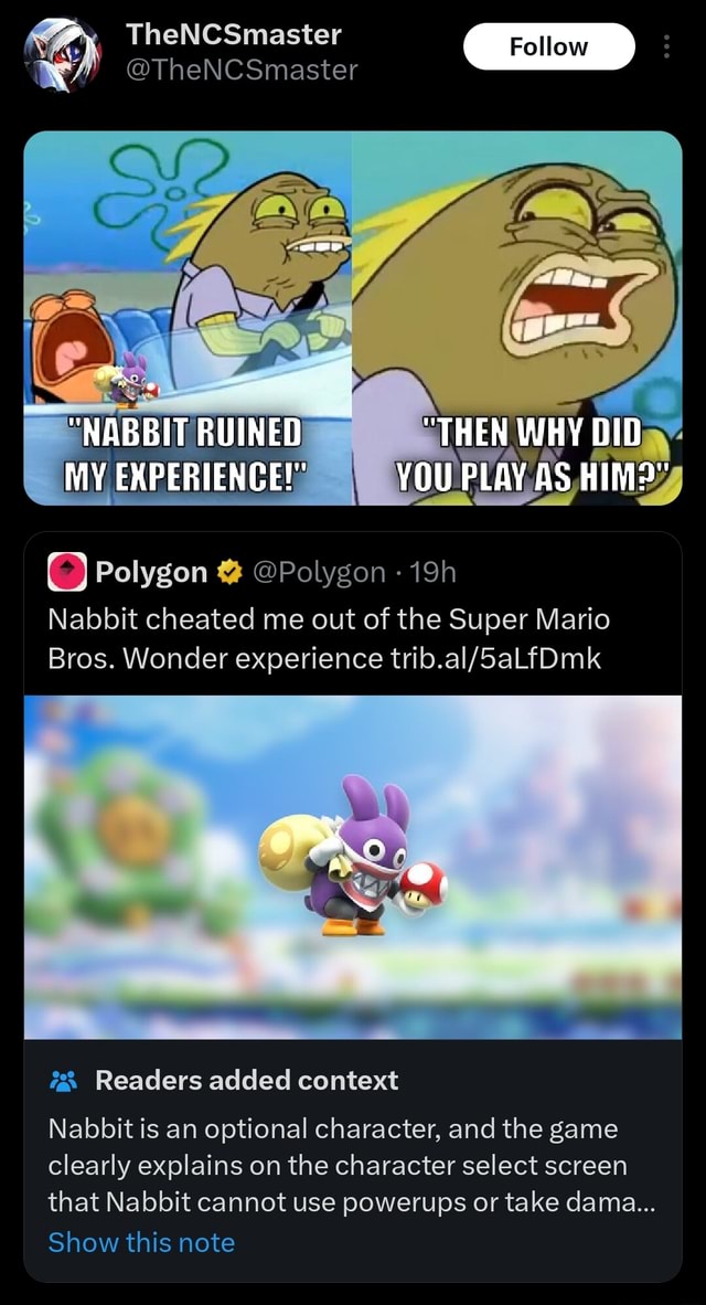 Follow I TheNCSmaster @TheNCSmaster "NABBIT RUINED "THEN WHY DID MY ...
