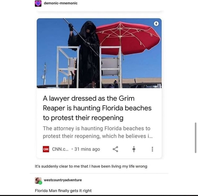 A lawyer dressed as the Grim Reaper is haunting Florida beaches to ...