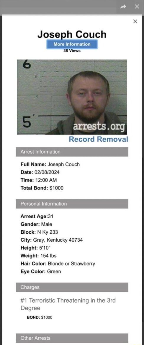 Joseph Couch arrests .org Record Removal Arrest Information Full Name ...