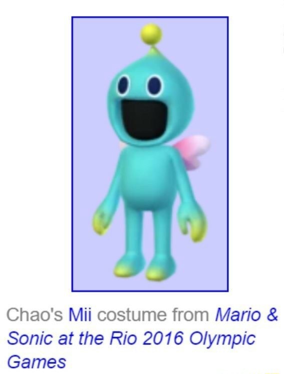 Chao's Mii costume from Mario Sonic at the Rio 2016 Olympic Games - iFunny